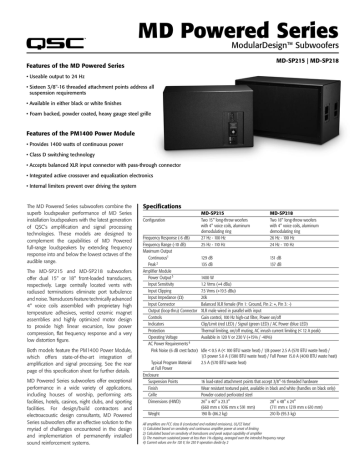 QSC MD series powered subwoofers Spec sheet | Manualzz