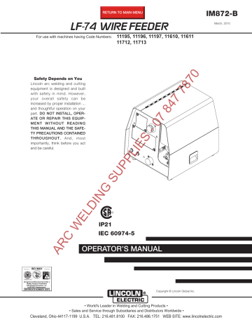 Lincoln Electric LF-74 Operator's Manual | Manualzz