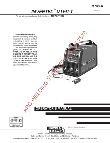 Lincoln Invertec V160-T Operator's Manual | Manualzz