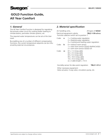 Swegon GOLD Instructions | Manualzz