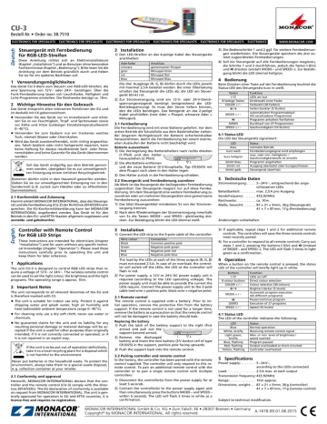 RGB LED Strip Controller CU-3 User Manual | Manualzz