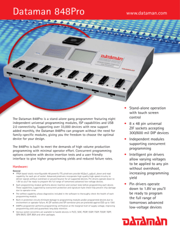 Dataman 848Pro Gang Programmer Specification | Manualzz