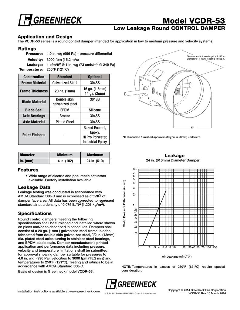 GREENHECK UL555S LEAKAGE CLASS I SMDR-501 SPECIFICATION, 53% OFF