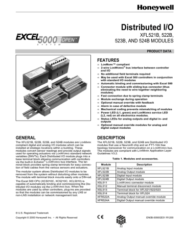 Honeywell Excel 5000 open XFL523B Product data | Manualzz