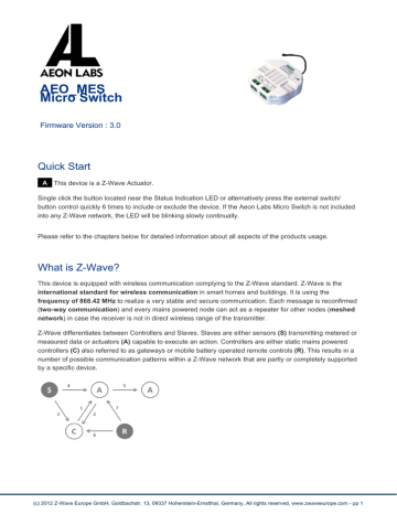 Aeon Labs Micro Switch MES Quick Start | Manualzz