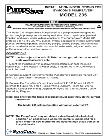 SymCom PumpSaver 235 Installation Instructions | Manualzz