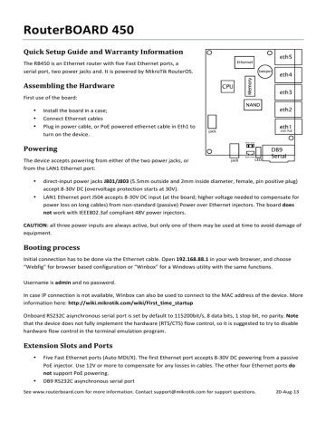 MikroTik RB450© RB450 The miniROUTER Quick Guide | Manualzz