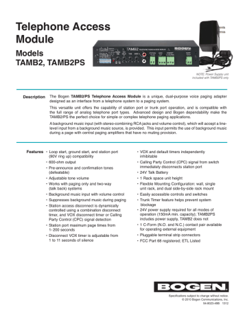 Bogen TAMB2/PS Spec | Manualzz
