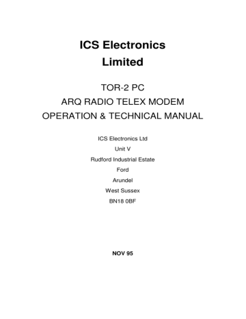 Radio Telex Modem TOR-2 PC Operation & Technical Manual | Manualzz
