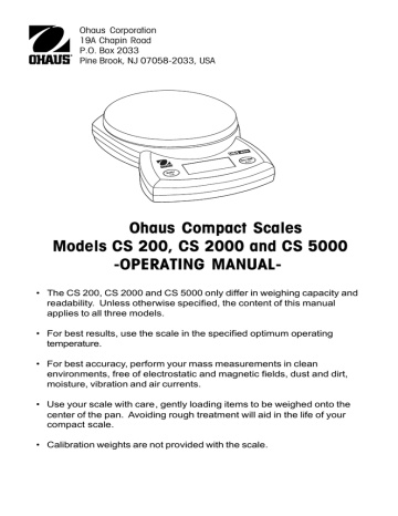 Ohaus Compact Scale CS 200, CS 2000, CS 5000 Operating Manual | Manualzz