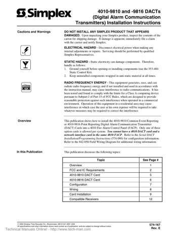 Simplex 4010-9810 and -9816 DACTs Installation Instructions | Manualzz