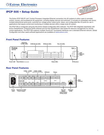 Extron IPCP 505 Setup guide | Manualzz