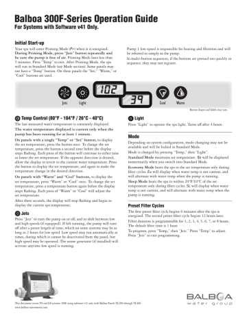 Balboa Spa 300F Operation Guide | Manualzz