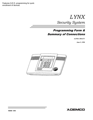 LYNX Programming Form & Summary of Connections | Manualzz