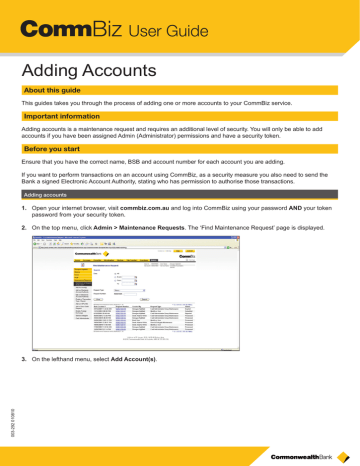 CommBiz user guide - Adding accounts | Manualzz
