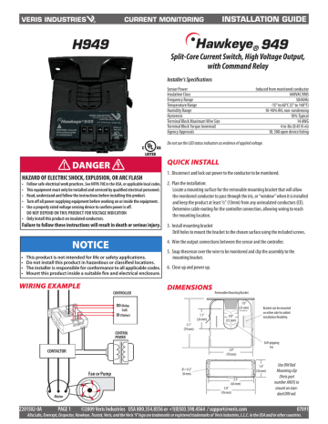 Veris H949 Current Switch Installation Guide | Manualzz