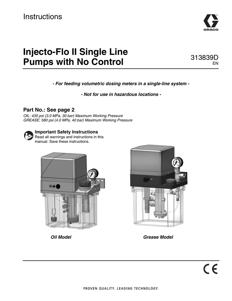 Graco 313839D Injecto-Flo II Single Line Pumps Instructions | Manualzz