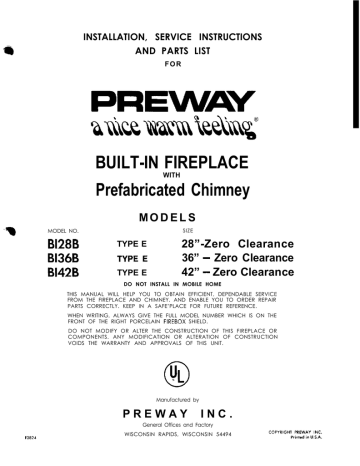 Preway Type E BI28B, BI36B, BI42B User Manual | Manualzz