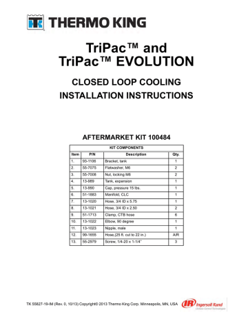 Thermo King TriPac Closed Loop Cooling Installation Instructions | Manualzz