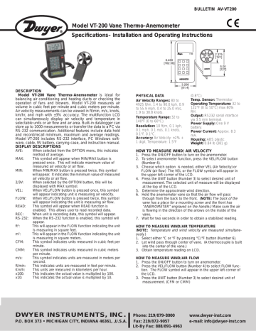 Dwyer Model VT-200 Instruction manual | Manualzz