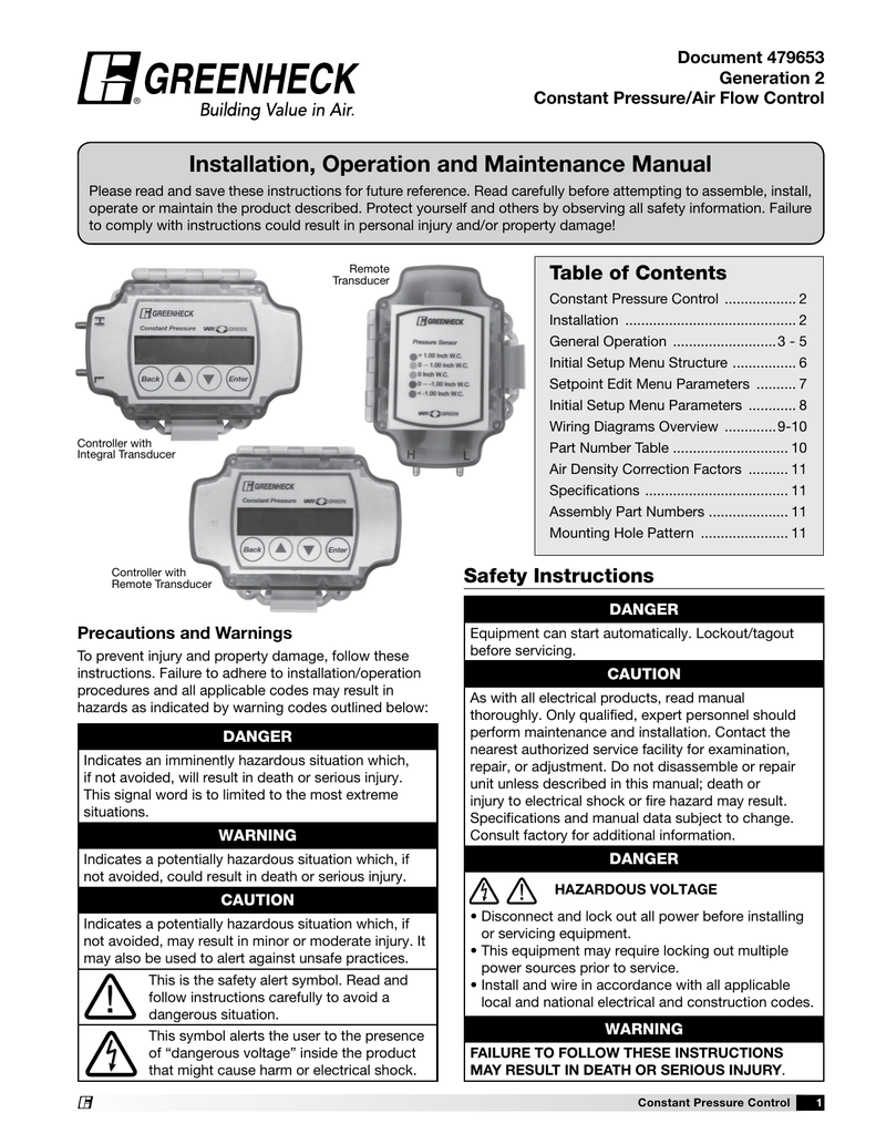 Vari-Green Control - Constant Pressure/Air Flow Control (#479653 IOM ...