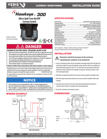 Veris H300 Current Switch Installation Guide | Manualzz