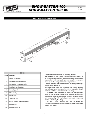 Clay Paky SHOW-BATTEN 100 Instruction manual | Manualzz