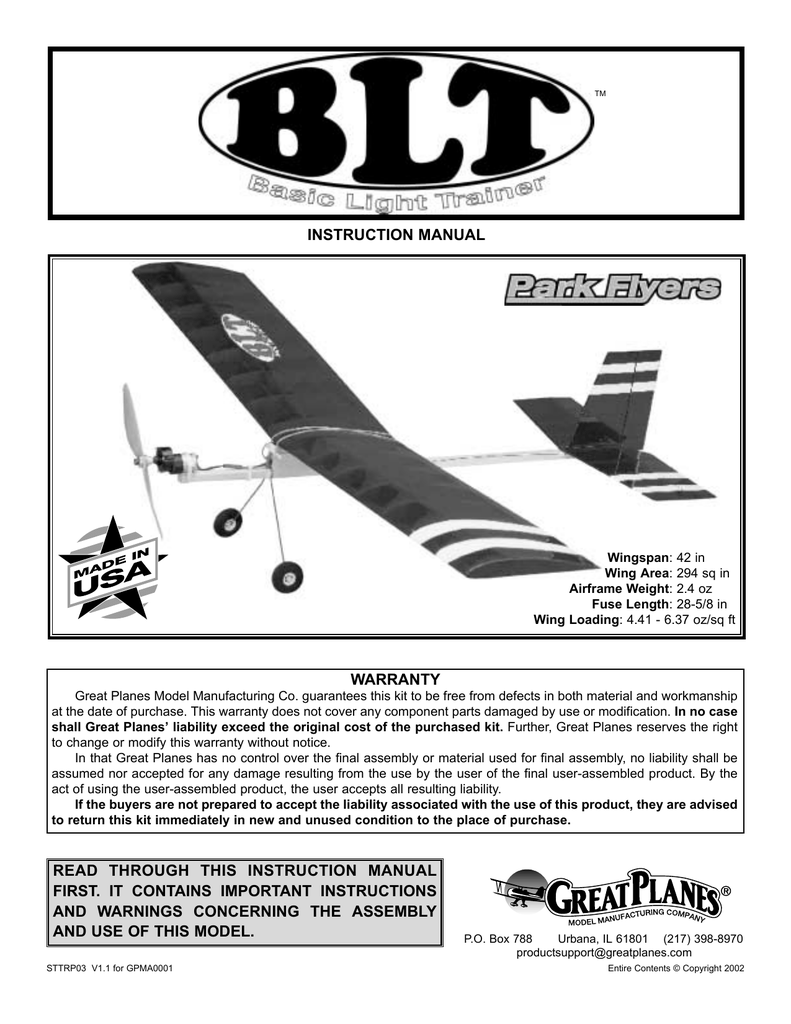 GREAT PLANES BLT Instruction manual | Manualzz