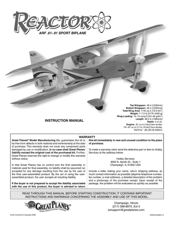 GREAT PLANES Reactor ARF Instruction manual | Manualzz
