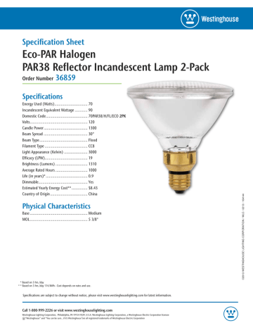 Westinghouse 3685900 70-Watt Halogen PAR38 Eco-PAR Clear Flood Medium ...