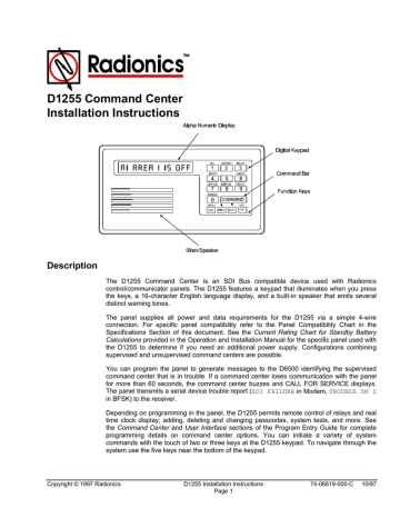 Radionics Command Center D1255 Installation Instructions | Manualzz