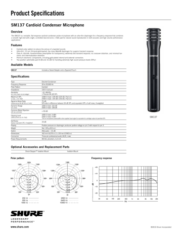 Shure SM137-LC Condenser Microphone Specification Sheet | Manualzz