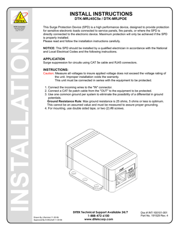 DITEK DTK-MRJ45C5e / DTK-MRJPOE Install Instructions | Manualzz