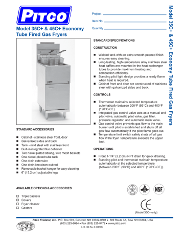 Pitco 35C+ Deep Fryer Specification | Manualzz