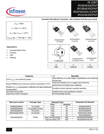 Infineon IRGB4630D IGBT Discrete Data Sheet | Manualzz