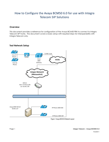 Avaya BCM50 6.0 Configuration Guide for Integra Telecom | Manualzz