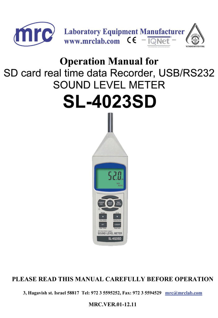 MRC SL-4023SD Sound Level Meter 30-130dB+data logger Manual | Manualzz