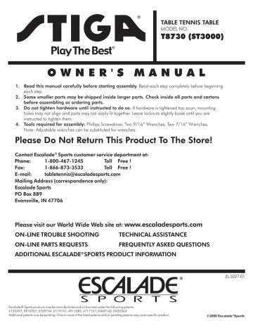 STIGA Table Tennis Table T8730 (ST3000) Owner's Manual | Manualzz