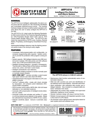 Notifier AFP-1010 Data Sheet | Manualzz