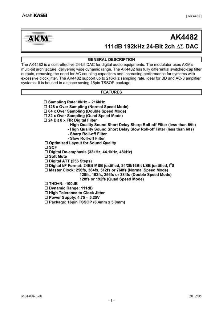AKM AK4482VT Spec sheet | Manualzz