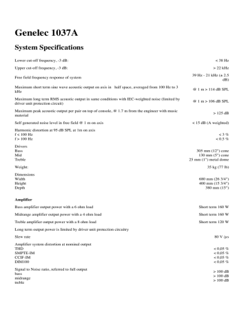 Genelec 1037A Studio Monitor Specification | Manualzz