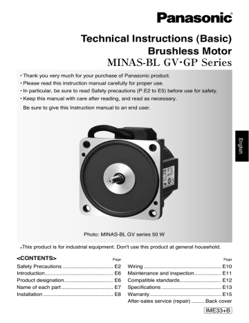 Panasonic MINAS-BL GV, MINAS-BL GP Technical Instructions | Manualzz