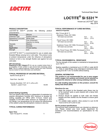 Thread sealant SI 5331 5331 Technical Data Sheet | Manualzz