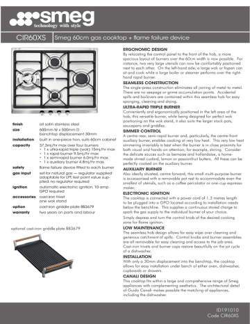 Smeg CIR60XS Gas Cooktop Details | Manualzz