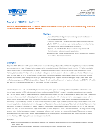 Tripp Lite PDU PDUMH15ATNET Datasheet | Manualzz