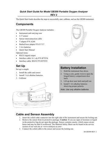 Teledyne GB300 Oxygen analyzer Quick Start Guide | Manualzz
