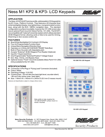 Ness M1-KP2 LCD KEYPAD User Manual | Manualzz