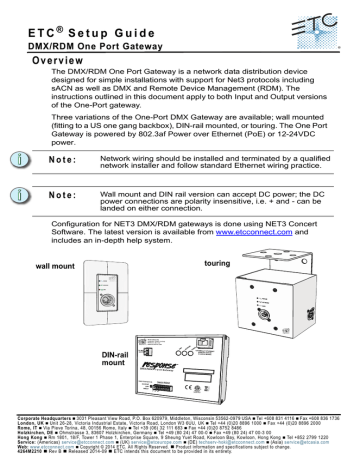 ETC DMX/RDM One Port Gateway Setup Guide | Manualzz