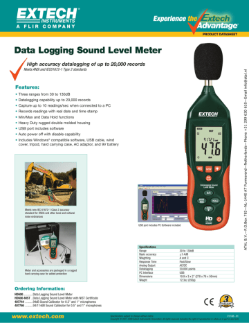 Extech HD600, HD600-NIST Data Logging Sound Level Meter | Manualzz