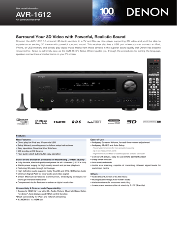 Denon AVR-1612 Specifications | Manualzz